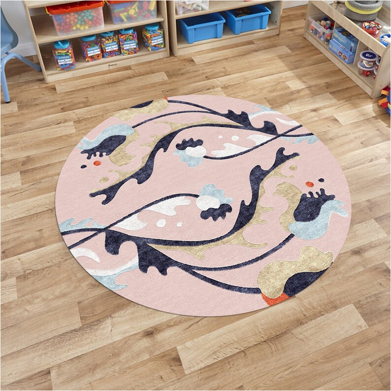 Round Tufted Rug 9x9, Wool Tufte, Geometric Carpet 8x8, 7x7, 6x6 5x5 ...