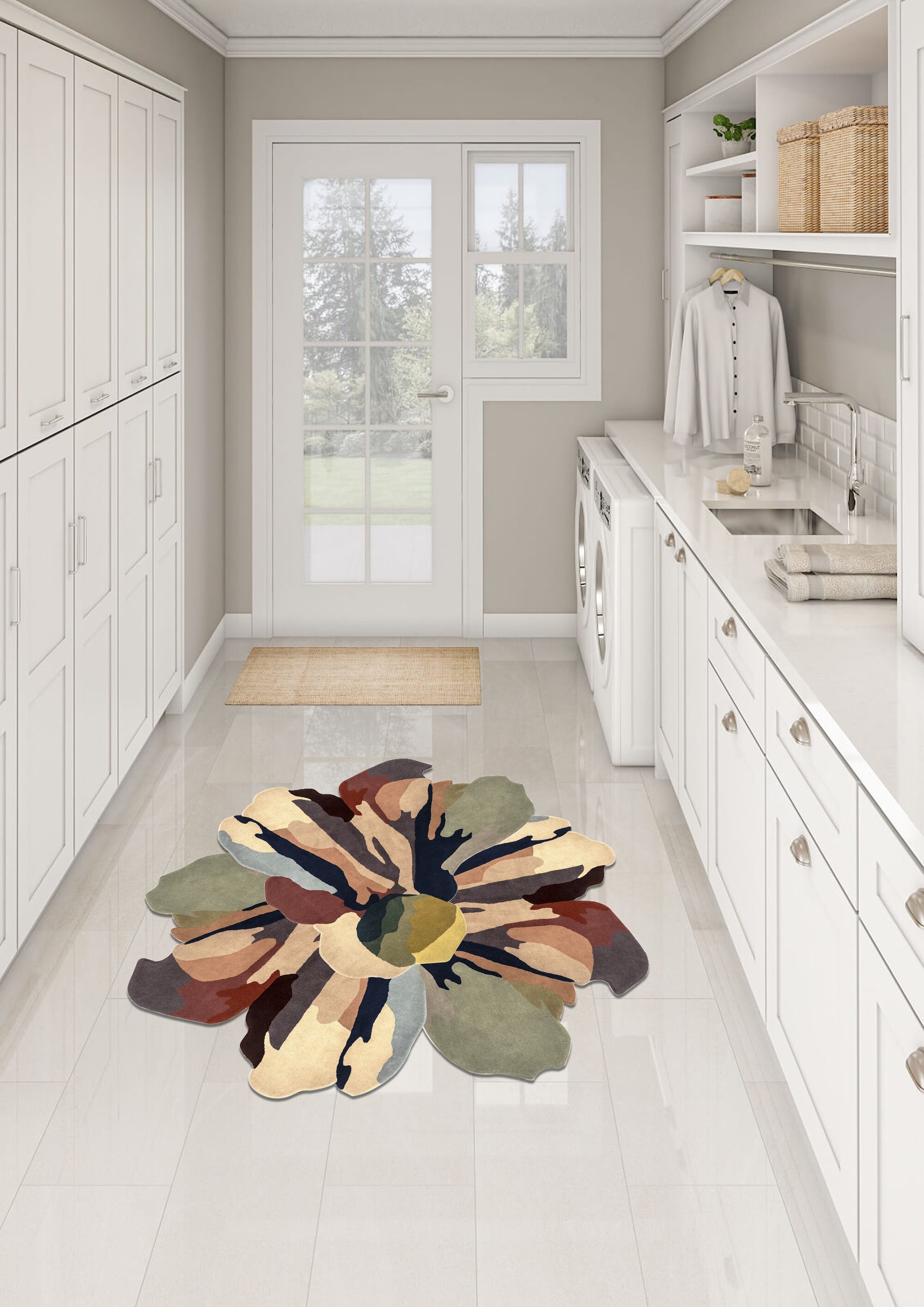 Floral Area Rug 5x5 Hand Tuffed Round Wool 6x6, 7x7, 8x8, 9x9 10x10 ...