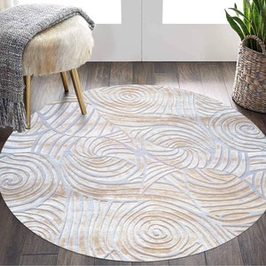 5x5 Hand Tufted Rug Round Shape Geometric Wool 6x6, 7x7, 8x8 9x9 ...