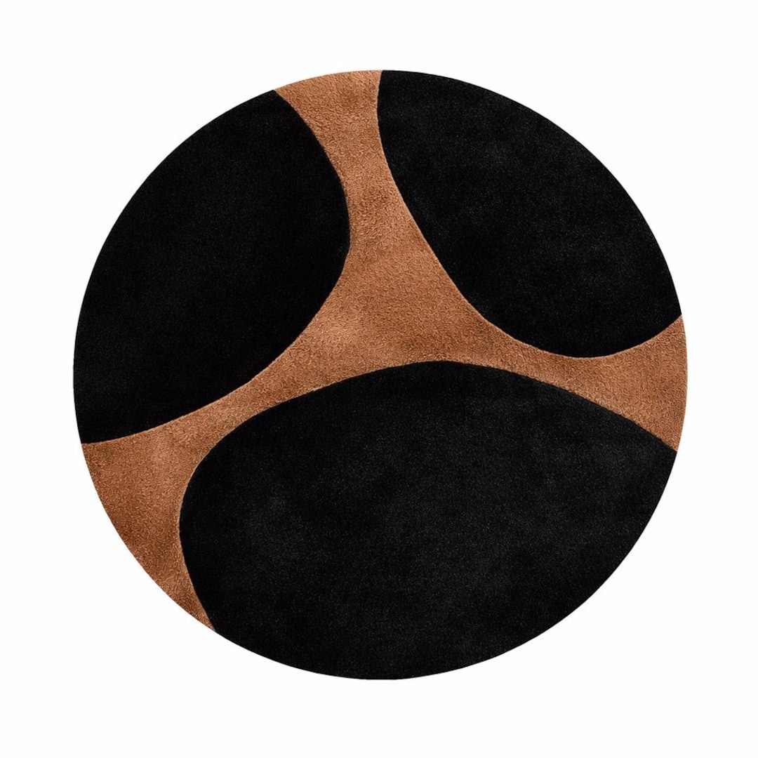 6x6 Brown Round Rug: Circle Abstract Geometric Wool Area Rugs Living ...