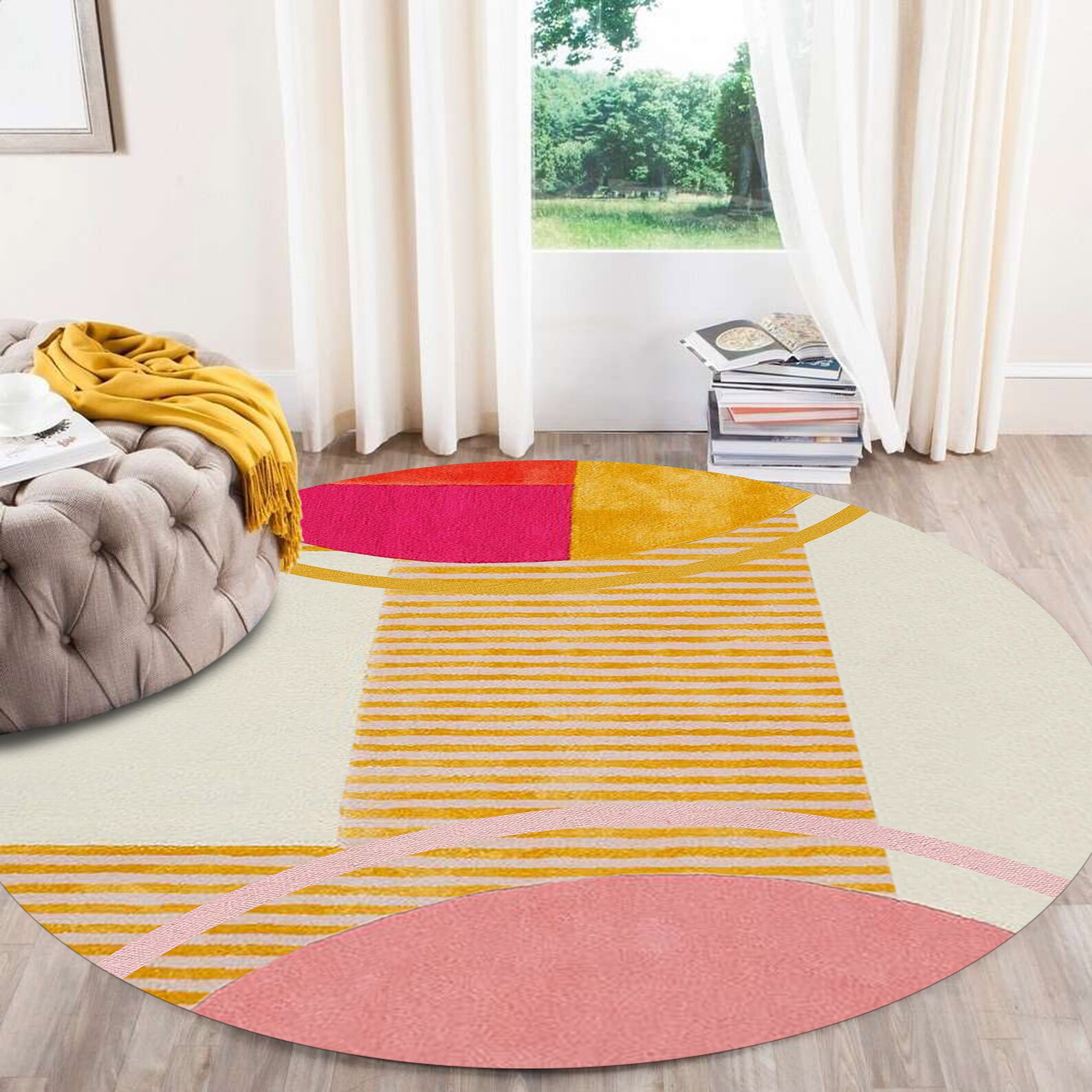 Teppich Rund Mid Century Rug 9x9 Ft. Hand Tuffed Carpet 8x8 Ft. Retro ...