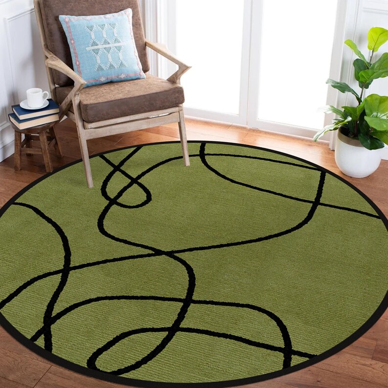 Hand-tufted Wool Round Rug: Green Geometric Area Rug - Etsy UK