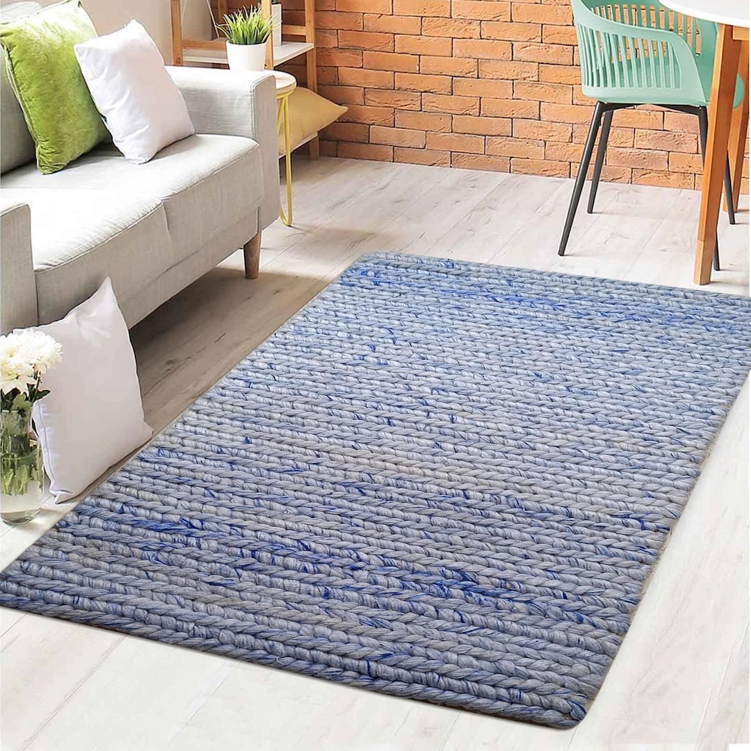 Handmade Blue Wool Area Rug: Contemporary Woven Carpet - Etsy