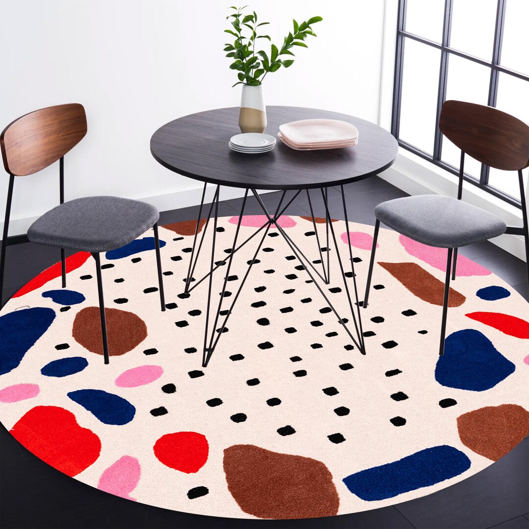 Hand-tufted Wool Round Rug: Geometric Multicolor Carpet - Etsy