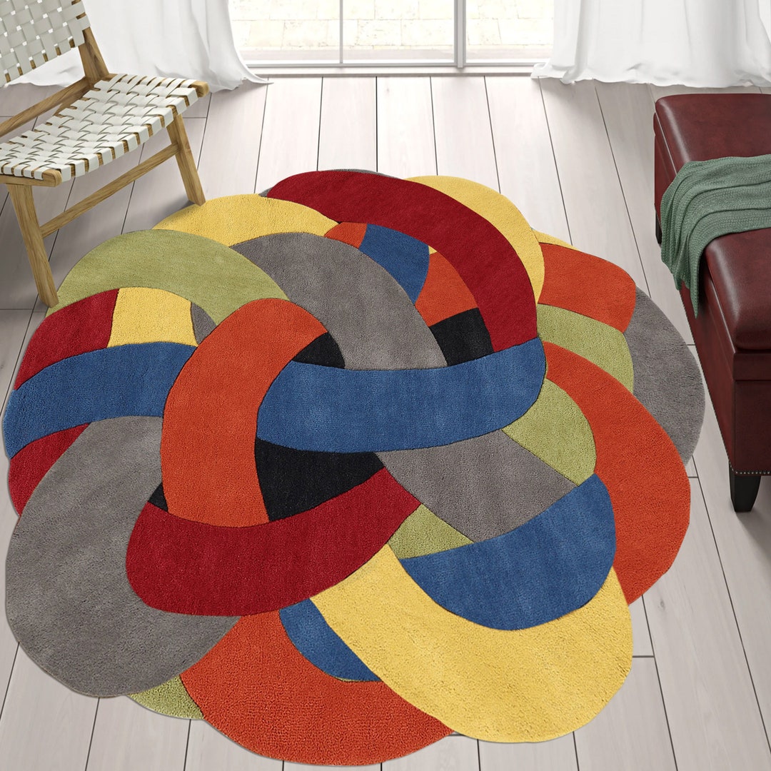 Wool Round Rug 6x6, 7x7, 8x8, 9x9, Area Rugs for Living Room, Bedroom ...