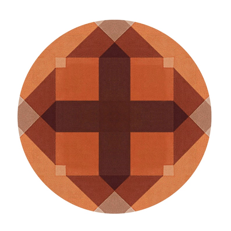 Hand Tufted Wool Round Rug: Terracotta Geometric Area Carpet - Etsy