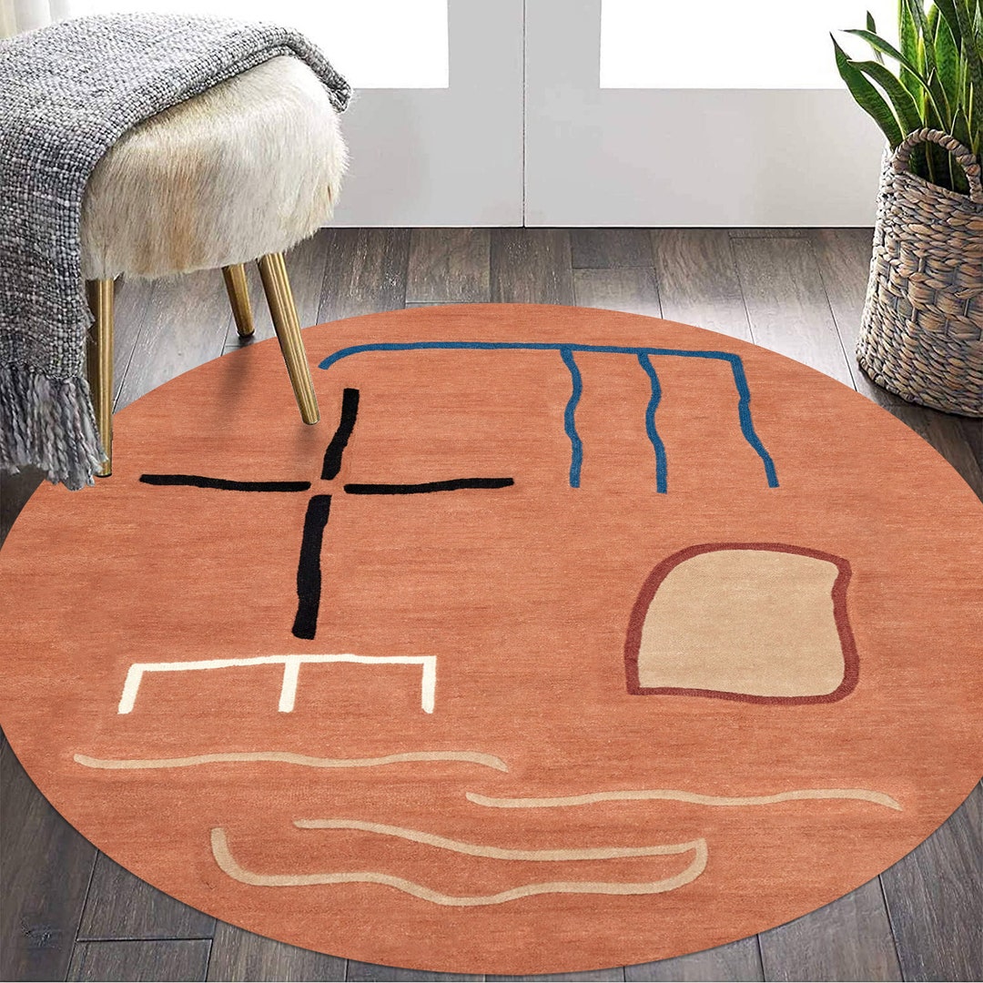 Peach Abstract Round Rug | Wool | 10x10, 12x12, 7x7, 8x8 | Tufted ...