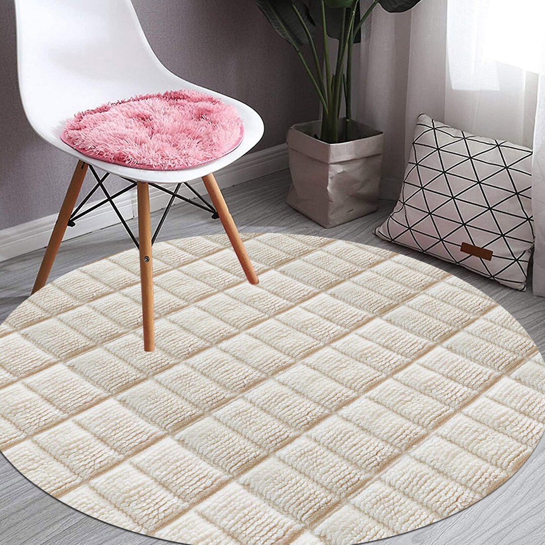 Hand Woven Wool Round Rug: Cream Geometric Bohemia Style - Etsy
