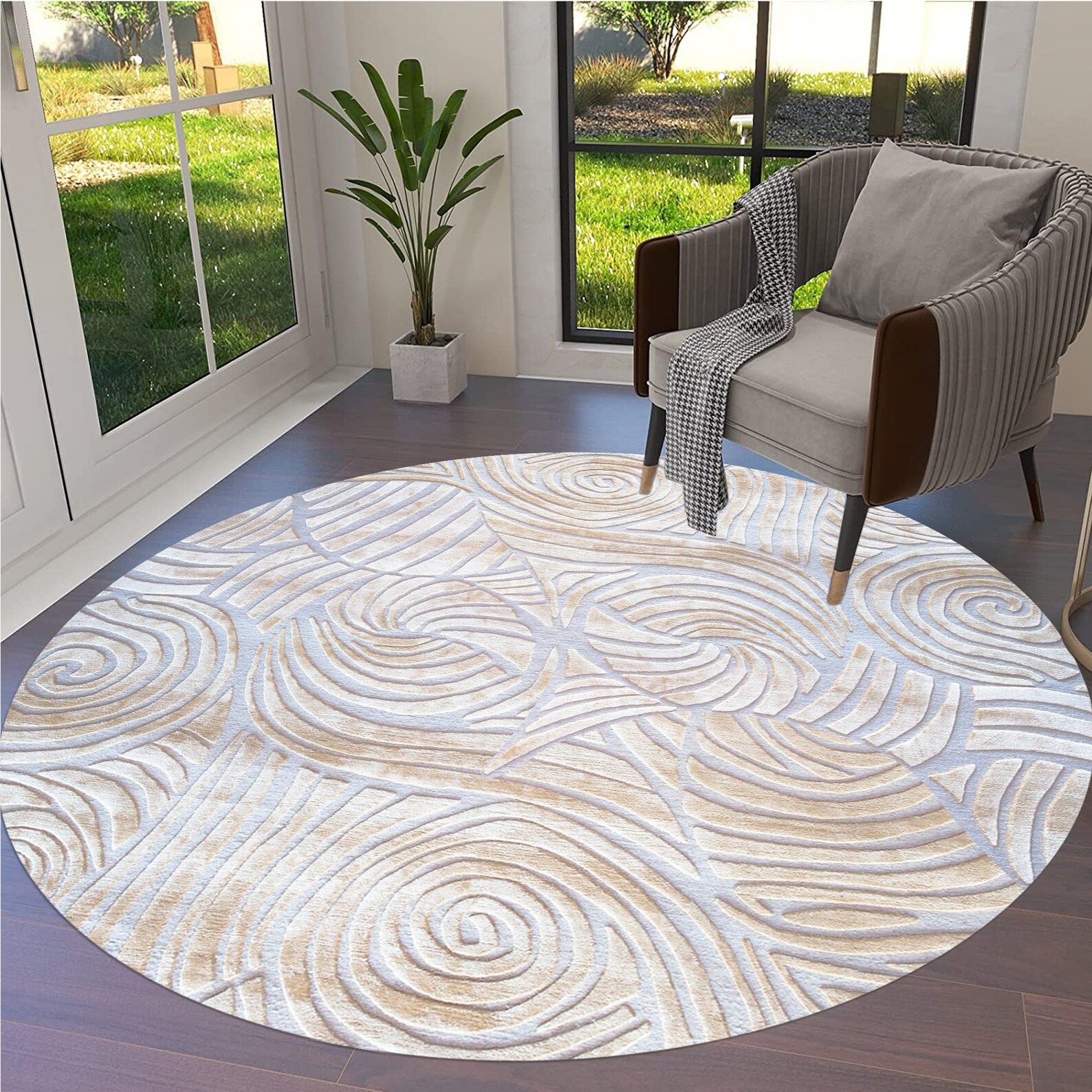 5x5 Hand Tufted Rug Round Shape Geometric Wool 6x6, 7x7, 8x8 9x9 ...