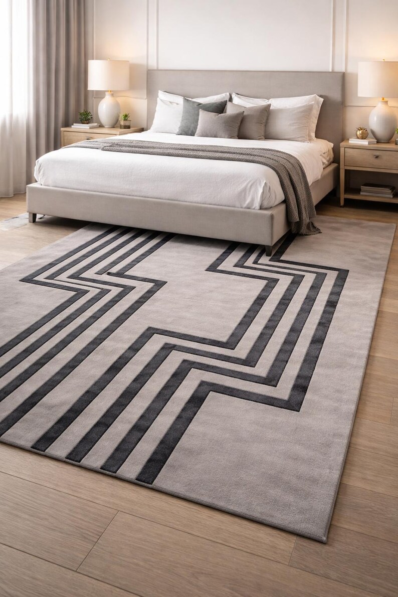 Grey Modern Hand Tufted Rugs | Abstract Geometric Line Design | 6x9 ...