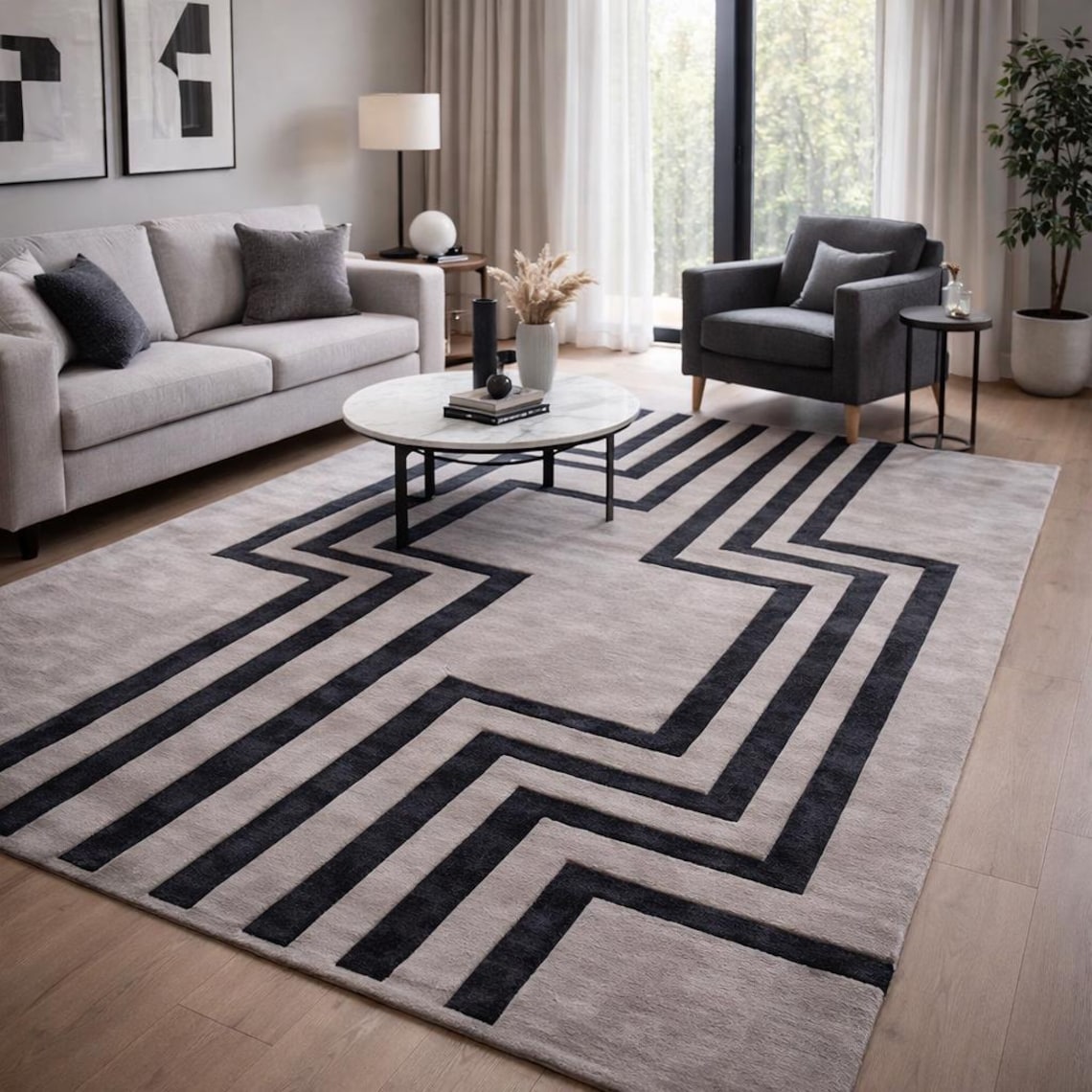 Grey Modern Hand Tufted Rugs | Abstract Geometric Line Design | 6x9 ...