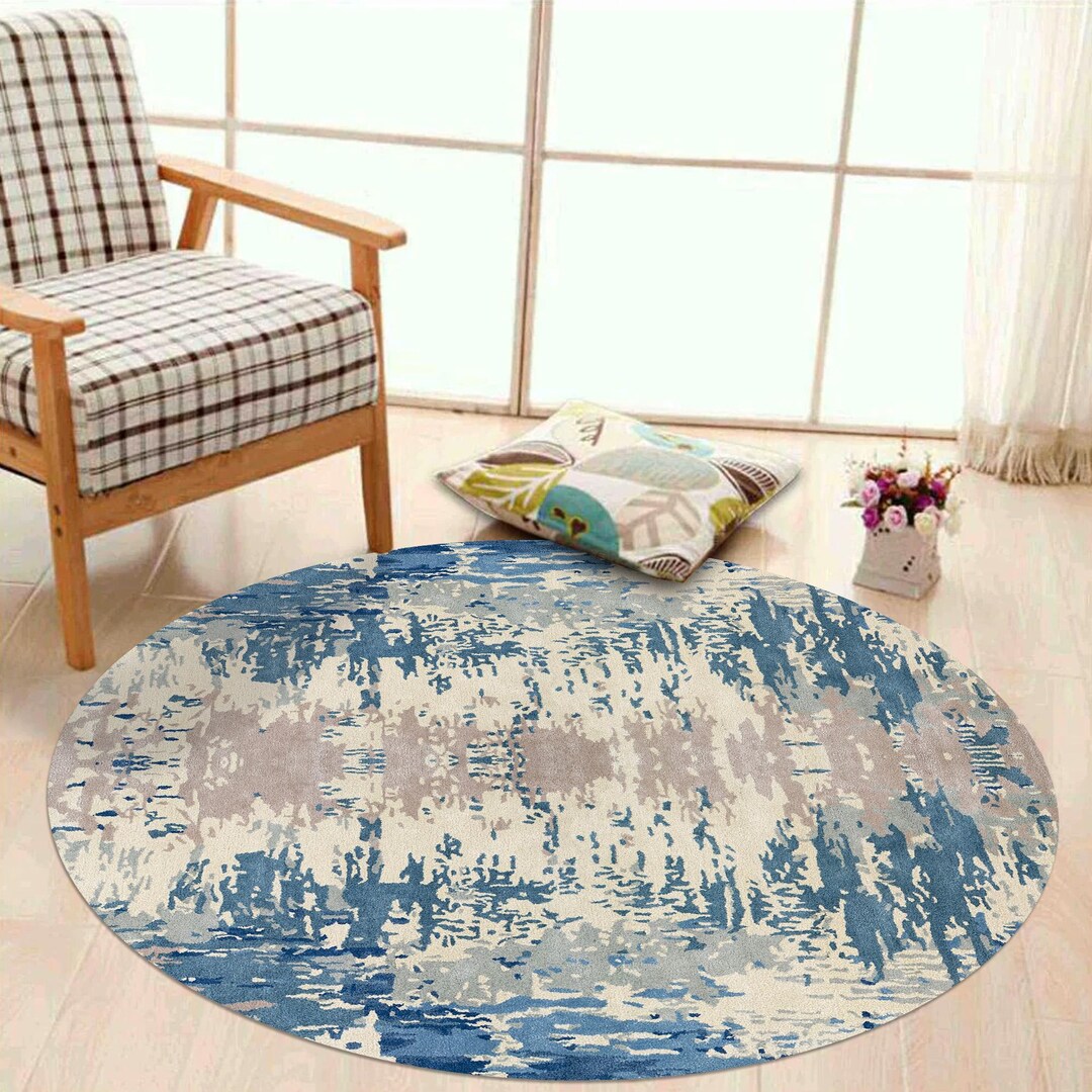 Round Rug 9x9, 10x10, 11x11, 12x12, Tufted Carpet, Blue and Grey Color ...