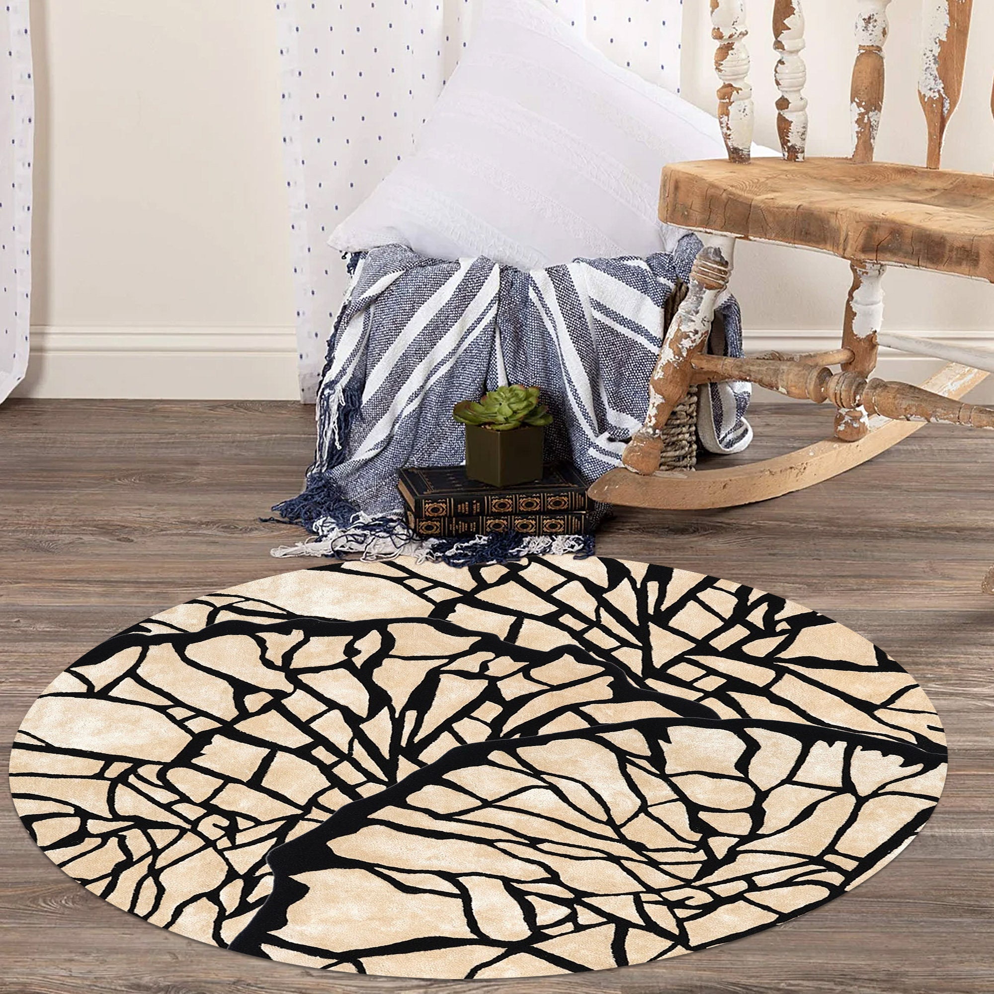 9x9 Round Rug Tufted Wool 8x8, 7x7, 6x6 Handmade Area Rugs Cream and ...