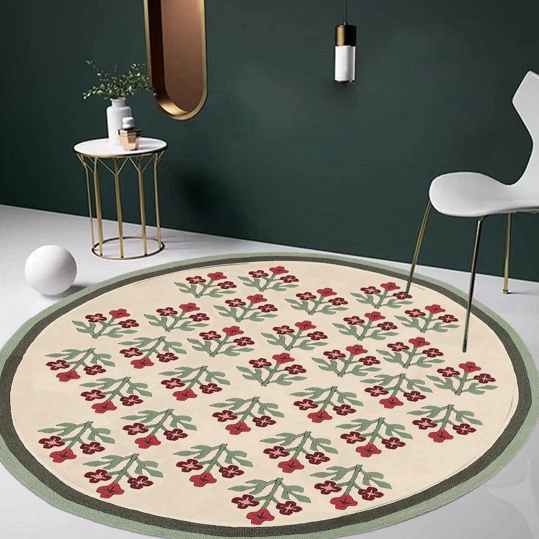 Cream Rug 6x6, 7x7, 8x8, 9x9, 10x10, Floral Carpet, Tufted Area Rugs ...
