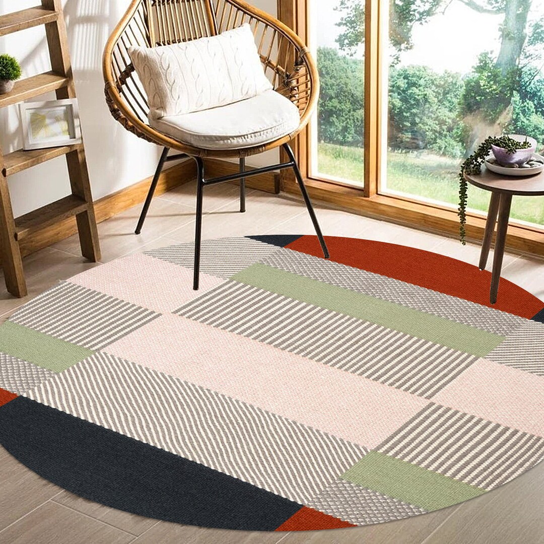 Premium Hand-woven Round Area Rugs Geometric Design in 7x7, 8x8, 11x11 ...