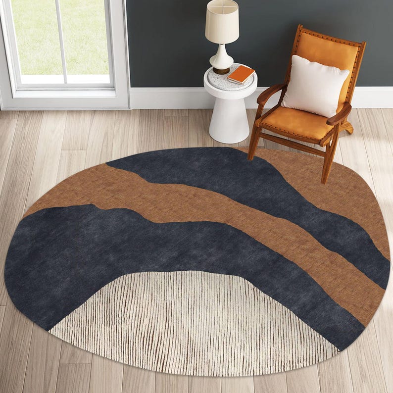 Handmade Wool Area Rug: Abstract Design, Modern Oval Carpet - Etsy