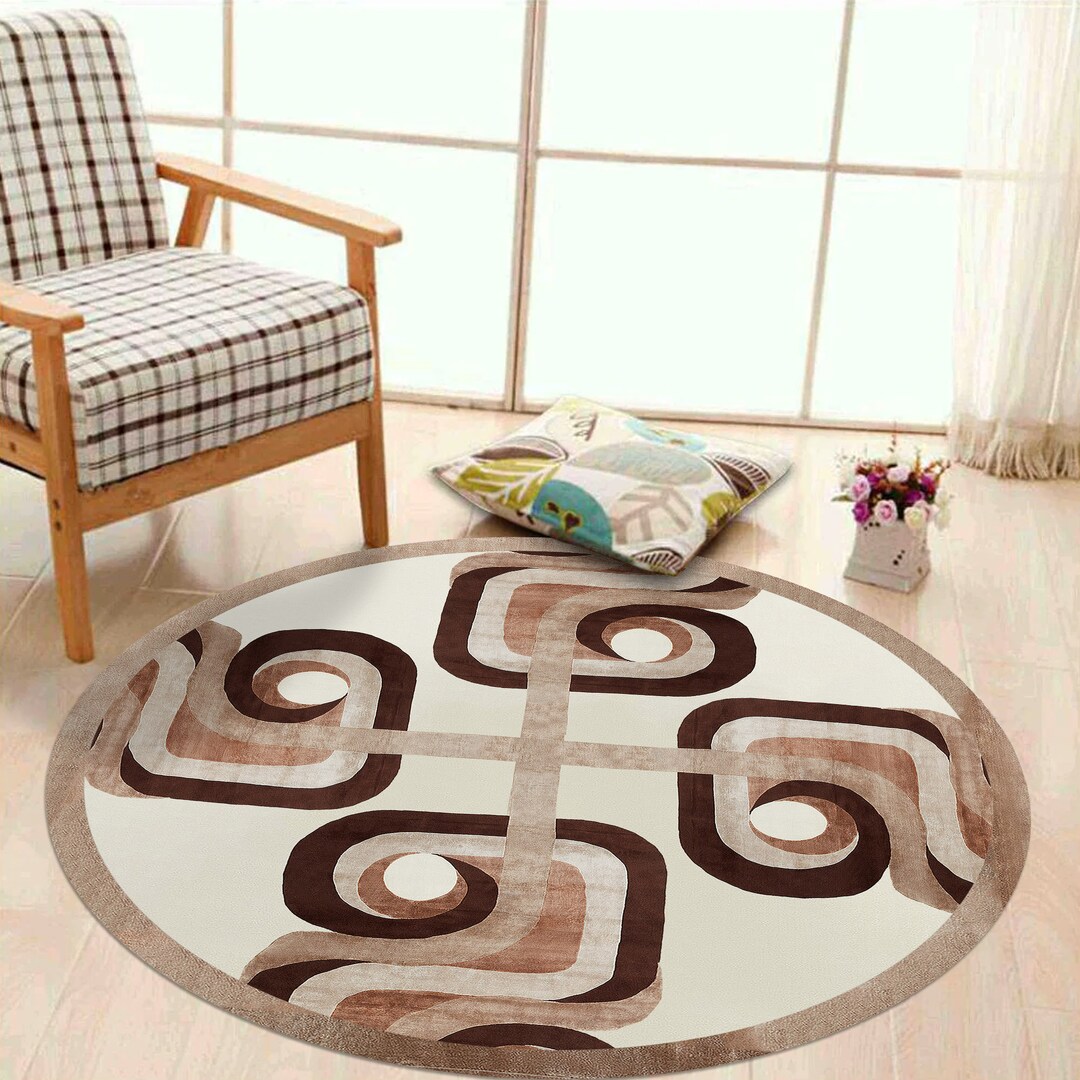 Round Area Rug 10x10 Hand Tuffed Carpet 9x9 Beige Wool 8x8 Geometric ...
