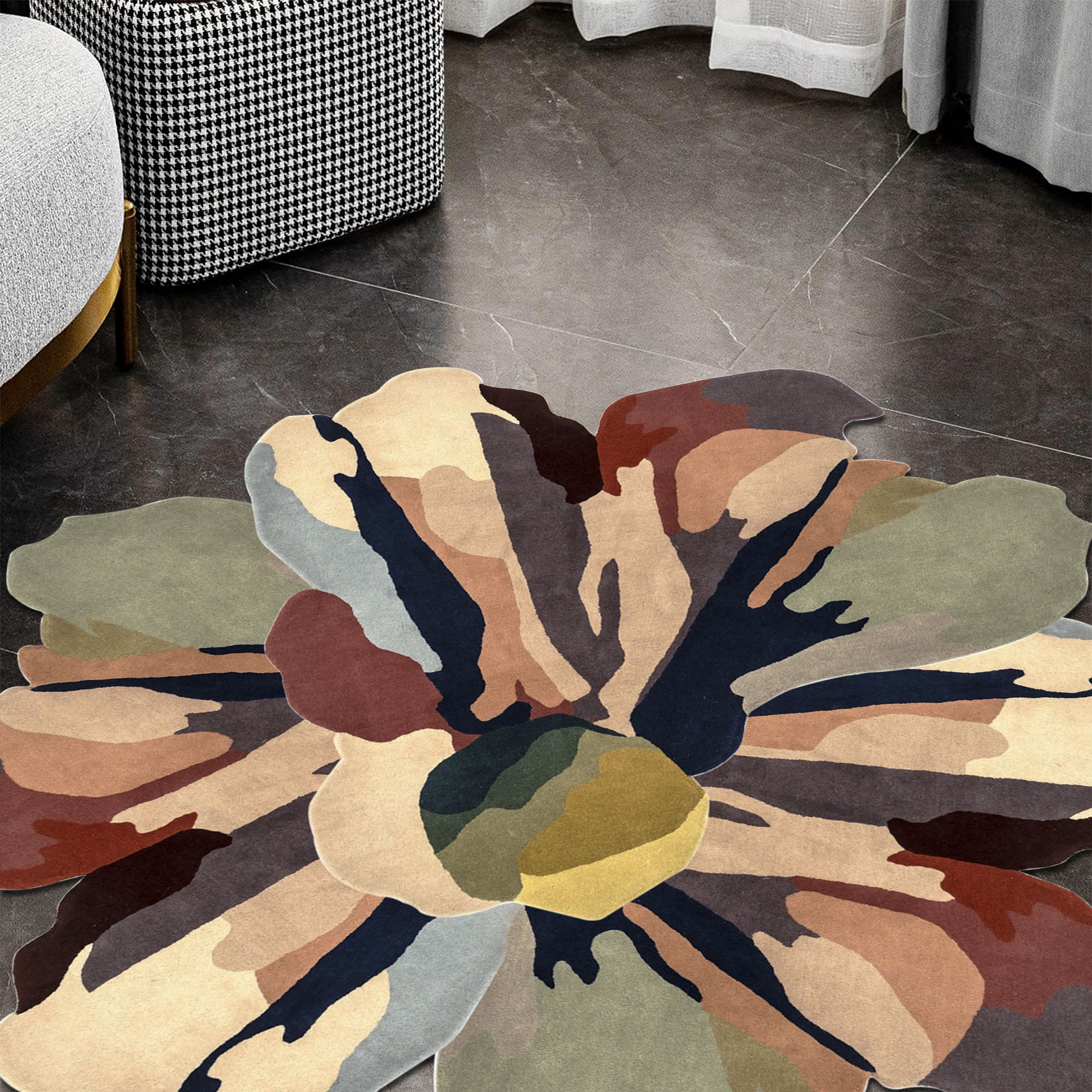 Floral Area Rug 5x5 Hand Tuffed Round Wool 6x6, 7x7, 8x8, 9x9 10x10 ...