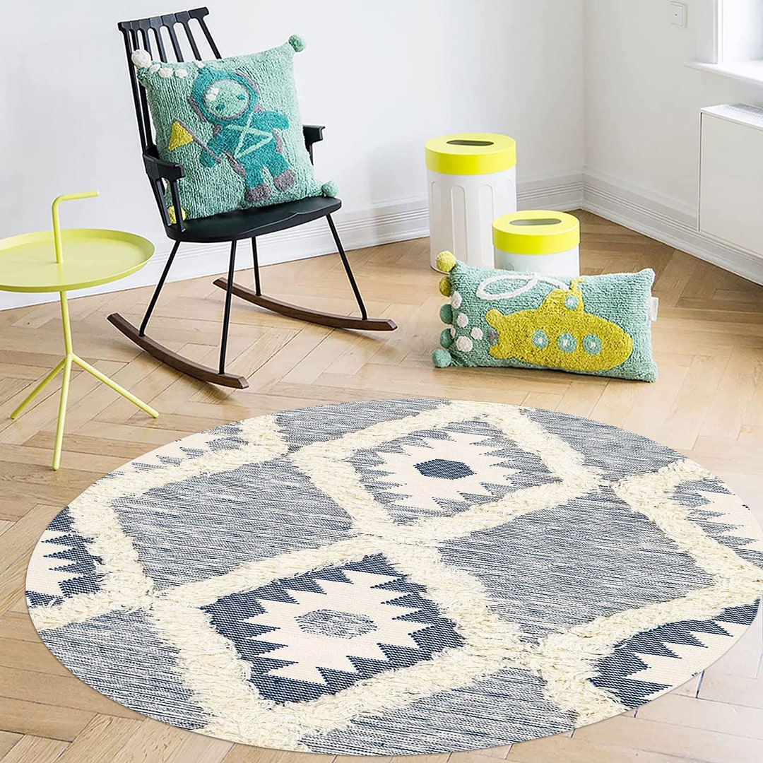 Round Wool Rug 5x5, 6x6 Hand Woven Carpet Chunky Wool Rugs 7x7, 8x8 9x9 ...