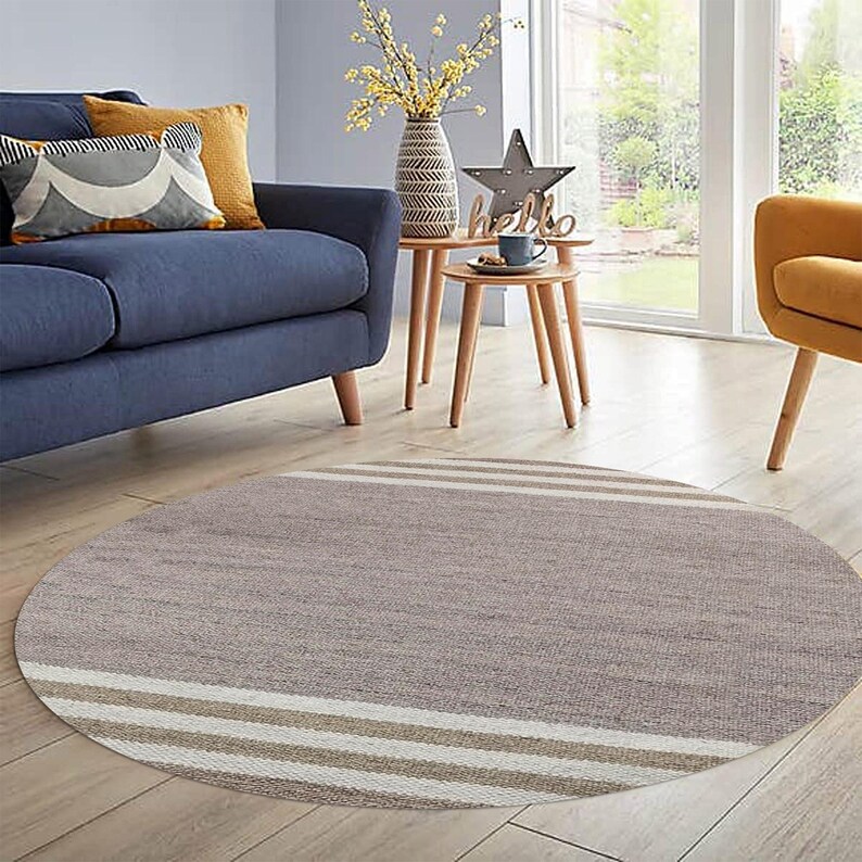 Hand Woven Round Wool Rug: Modern Geometric Design - Etsy