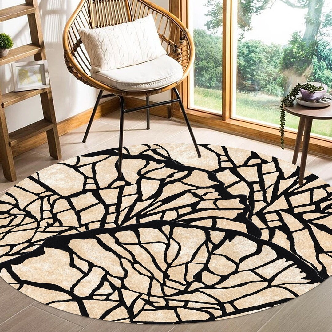 9x9 Round Rug Tufted Wool 8x8, 7x7, 6x6 Handmade Area Rugs Cream and ...