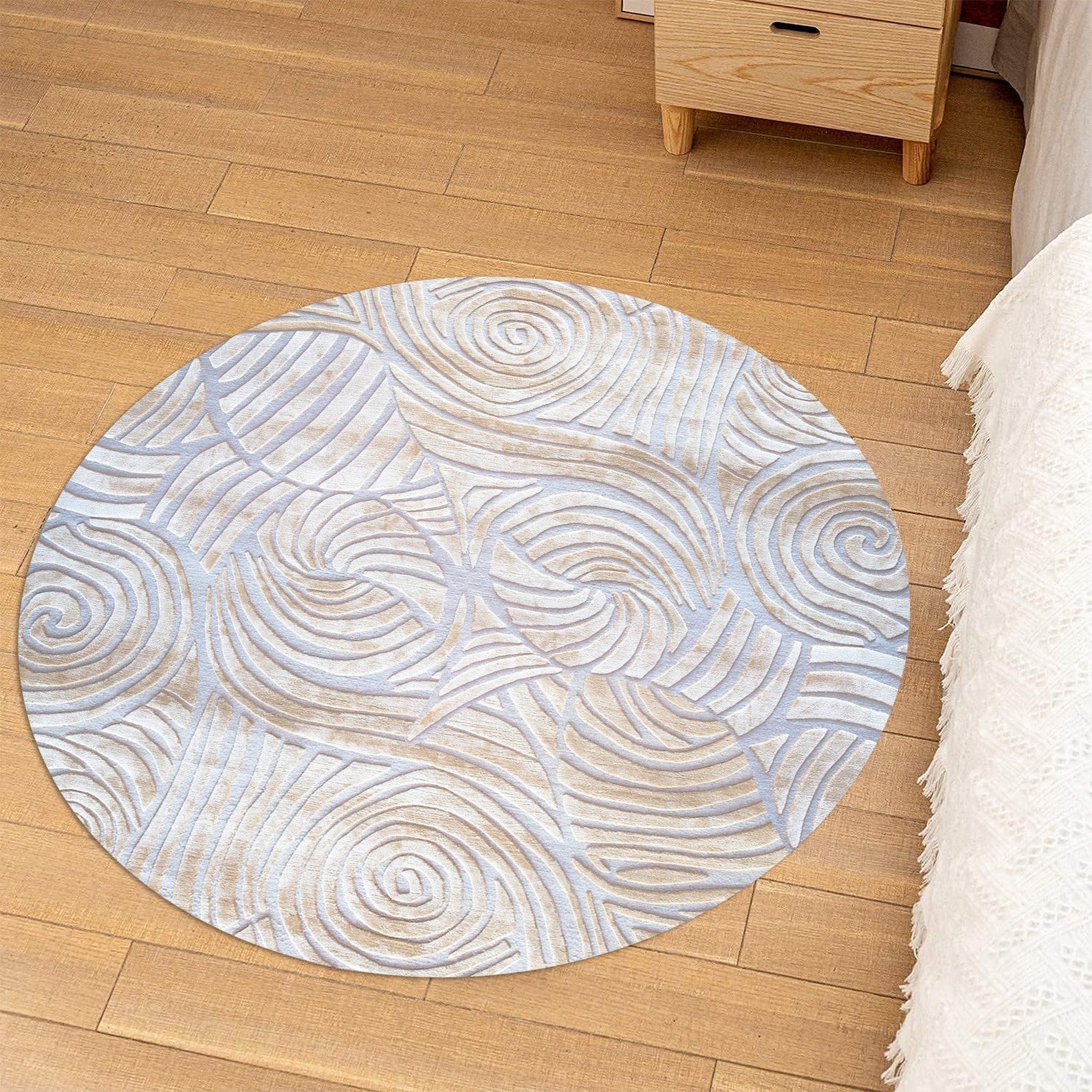 5x5 Hand Tufted Rug Round Shape Geometric Wool 6x6, 7x7, 8x8 9x9 ...