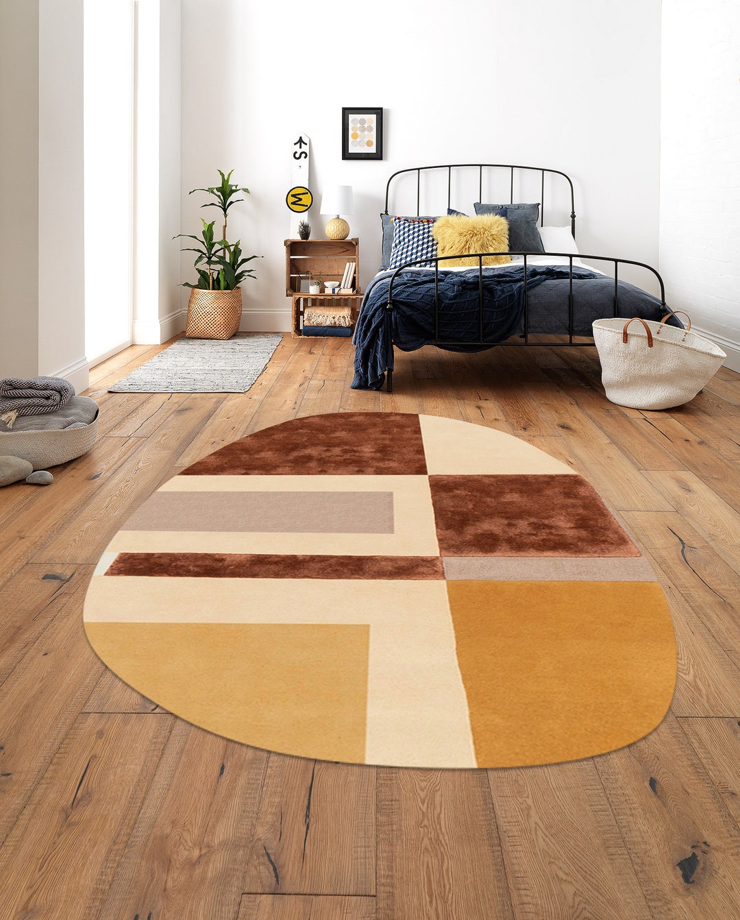 Handmade Mustard Wool Rug: Oval Geometric Carpet - Etsy UK