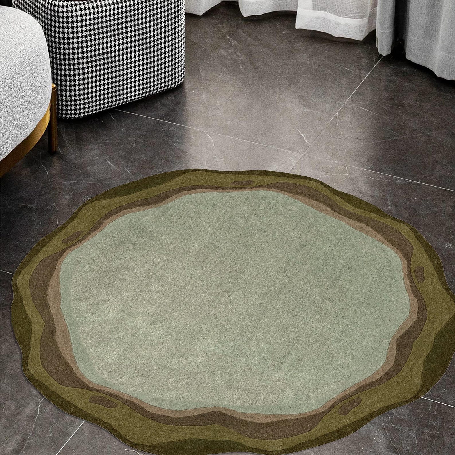 Hand Tufted Round Wool Rug: Green Circle Area Carpet - Etsy