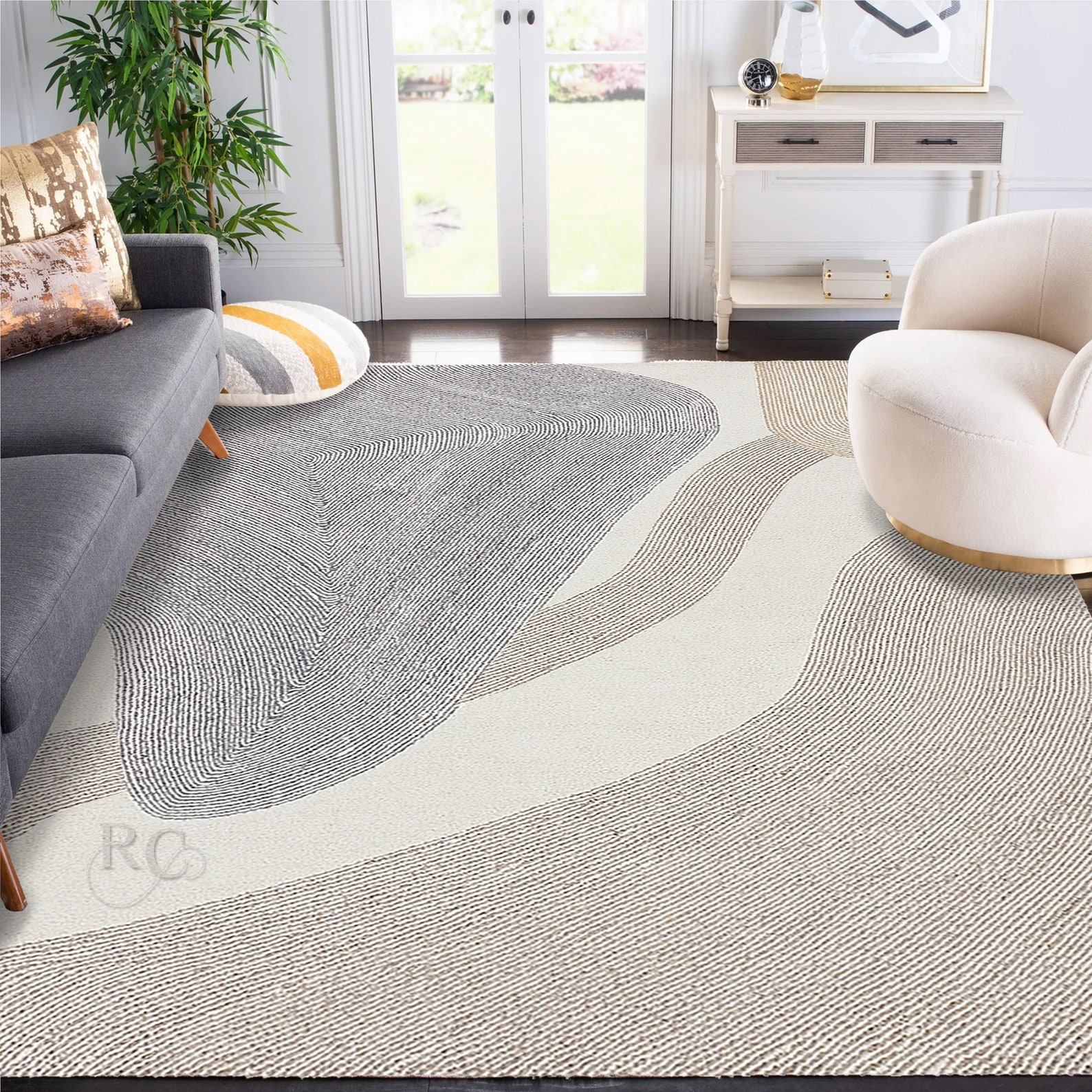 Hand Tufted Wool Rug: Cream Loop Pattern, Geometric Design - Etsy