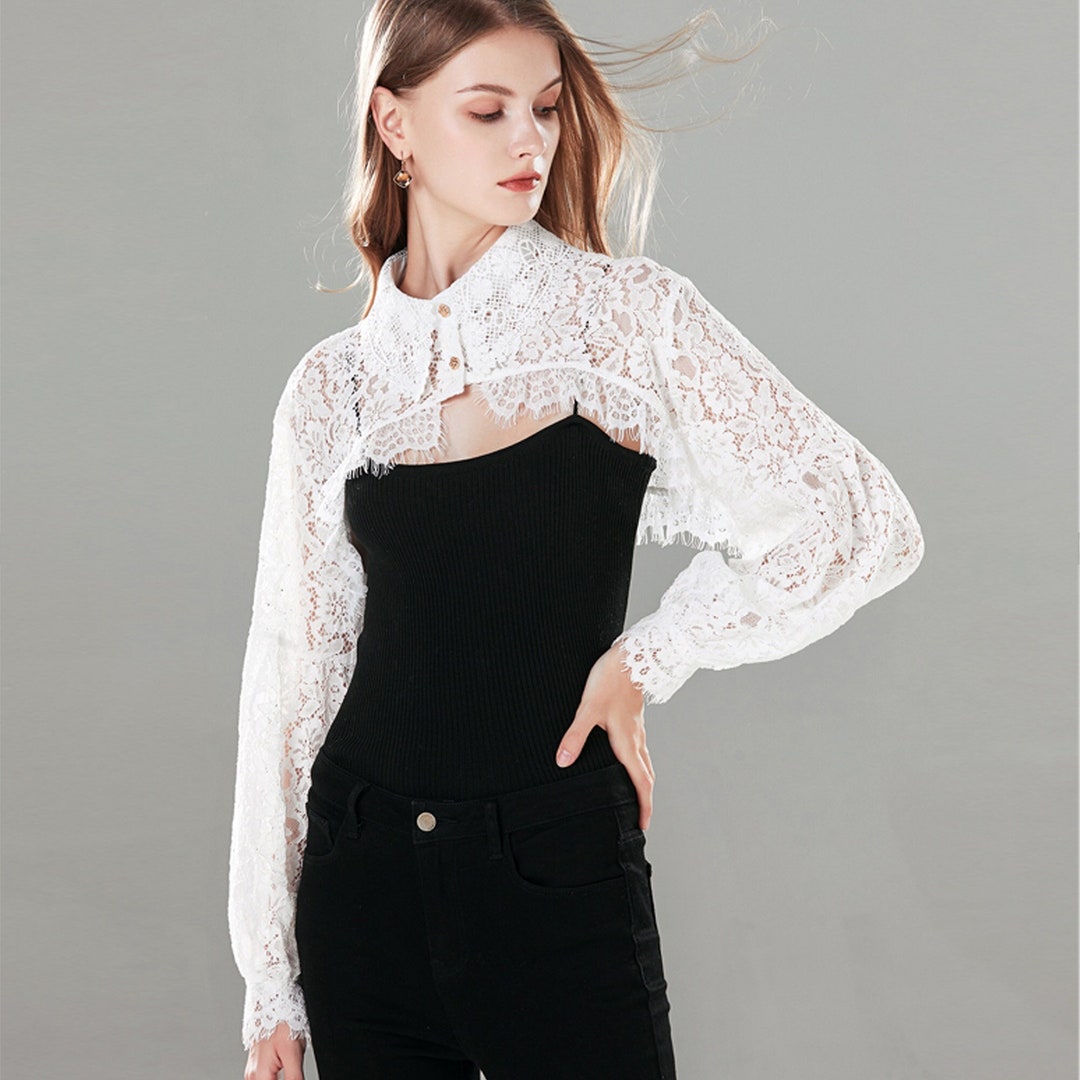 Lace Detachable Collar Woman,lace Sweet Long Sleeves,clothing Accessory ...