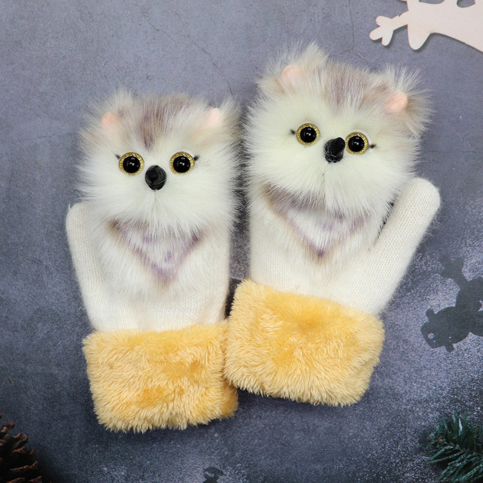 Animal Warm Gloves Fluffy Cartoon Knitted Mittens Mittens - Etsy