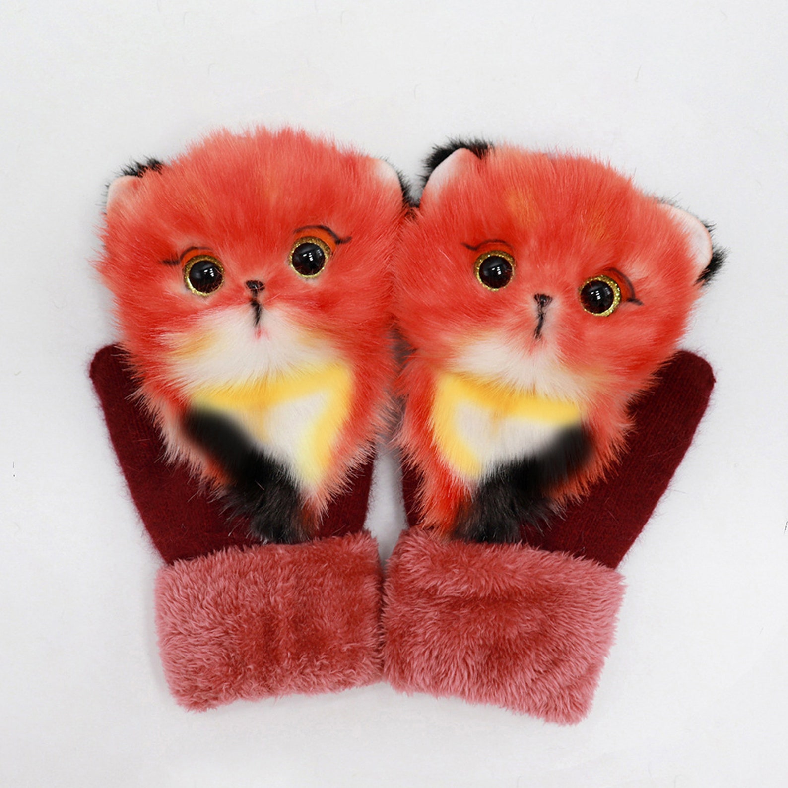 Animal Warm Gloves Fluffy Cartoon Knitted Mittens Mittens - Etsy
