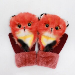 Animal Warm Gloves, Fluffy Cartoon Knitted Mittens, Mittens With Cat ...