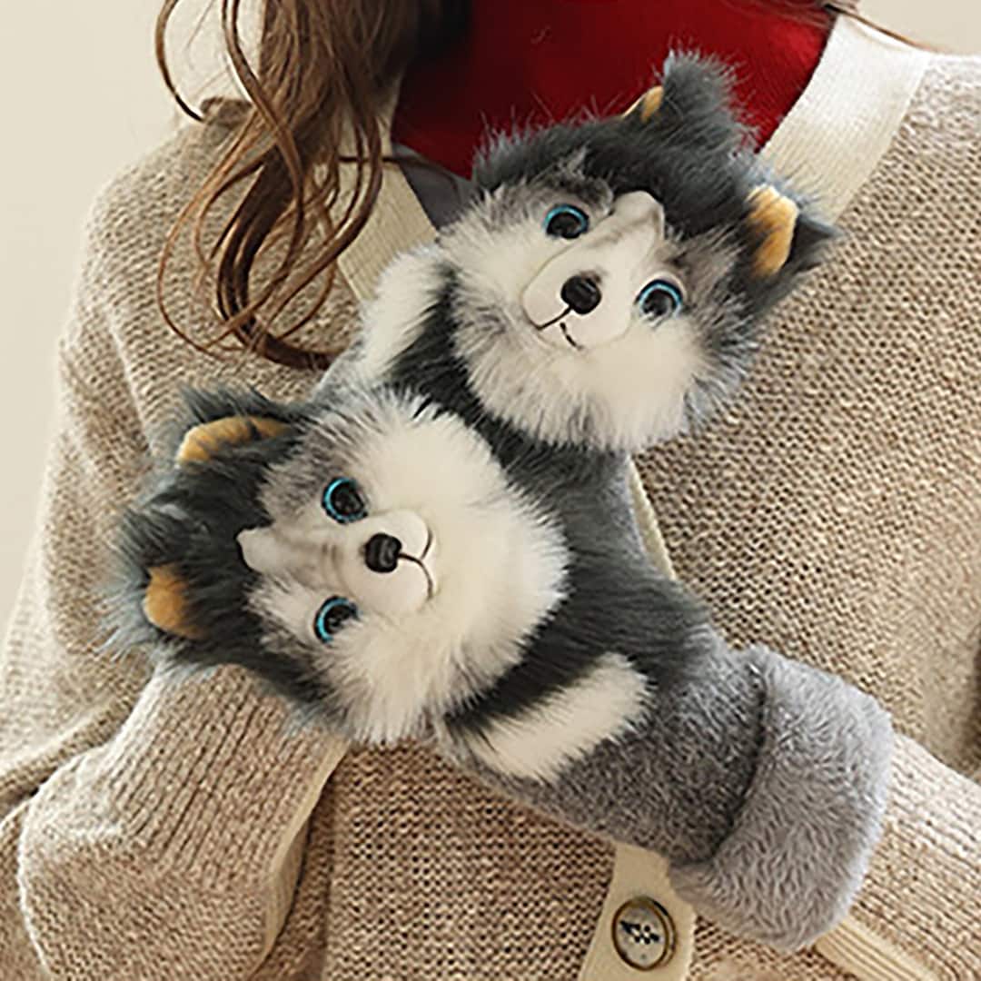 Animal Warm Gloves, Fluffy Cartoon Knitted Mittens, Mittens With Cat ...