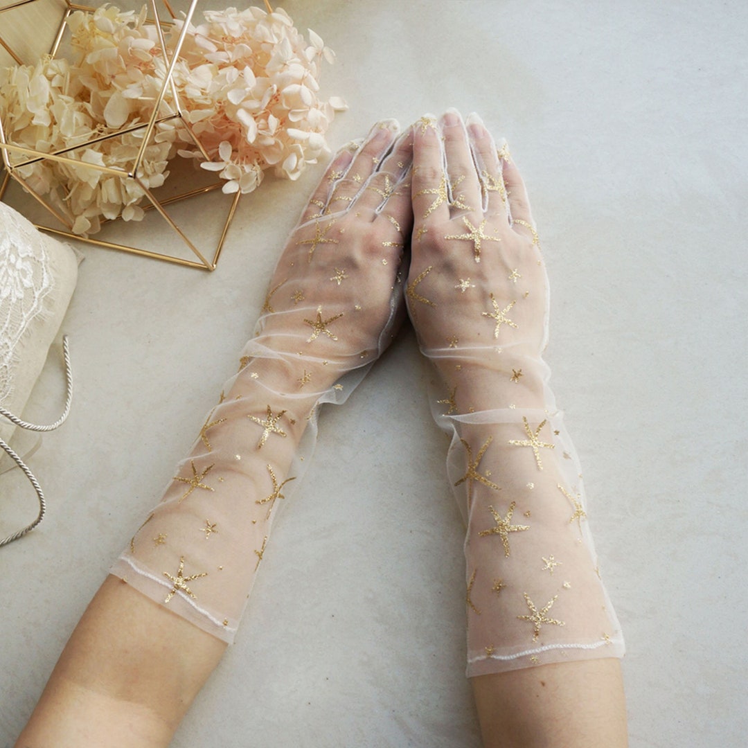 Golden Star Tulle GlovesElegant Long Mesh GlovesSheer White - Etsy Polska