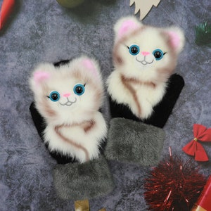 Animal Warm Gloves, Fluffy Cartoon Knitted Mittens, Mittens With Cat ...