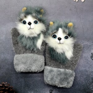 Animal Warm Gloves, Fluffy Cartoon Knitted Mittens, Mittens With Cat ...
