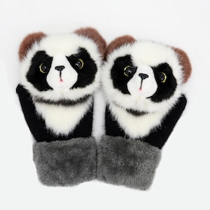 Animal Warm Gloves, Fluffy Cartoon Knitted Mittens, Mittens With Cat ...