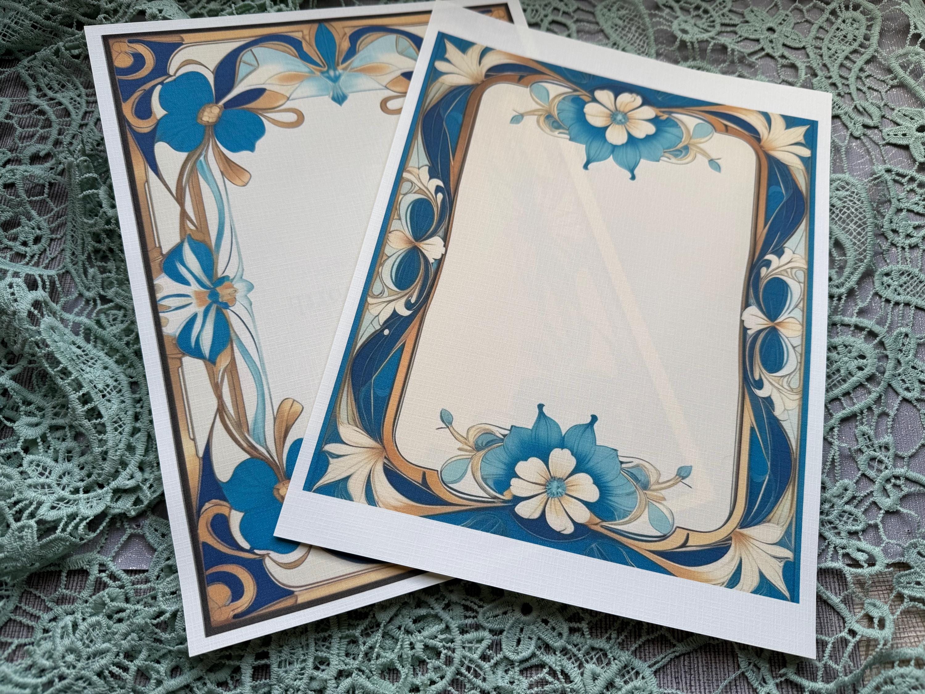 Beautiful Art Nouveau Inspired Printable Blue Floral Writing Paper ...
