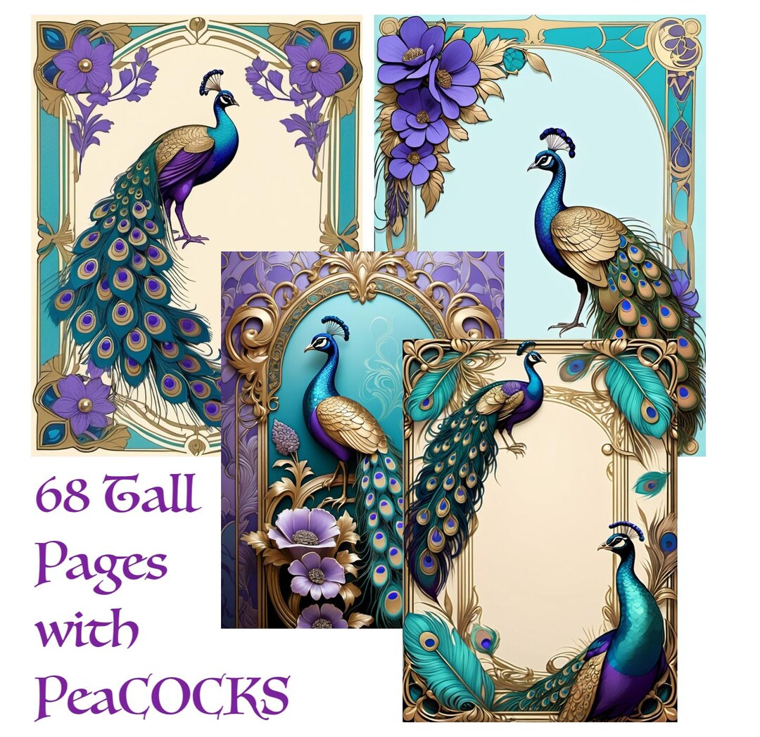 Peacock Junk Journal Printable Kit, HUGE Collection Includes Background ...