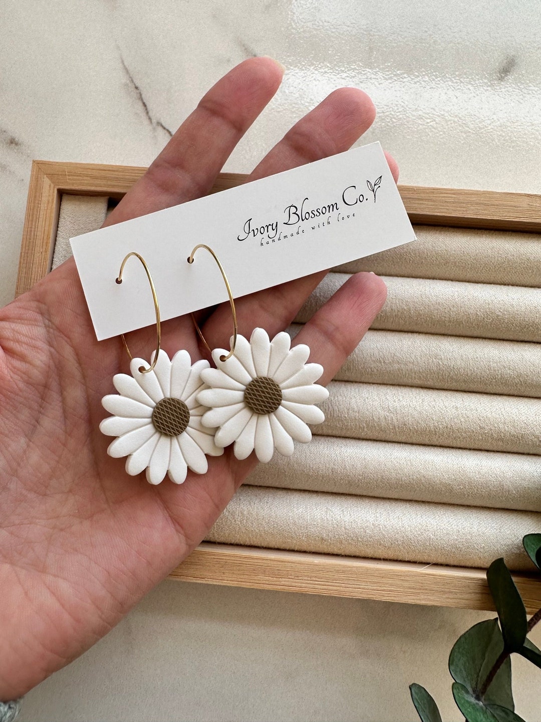 Polymer Clay Daisy Hoop Earrings Boho Earrings Floral - Etsy