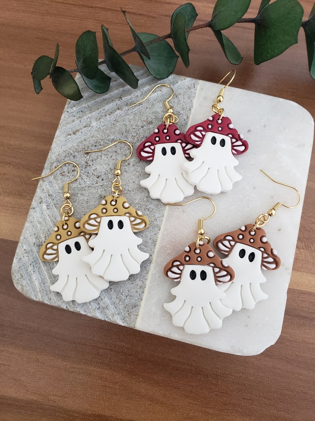 Polymer Clay Mushroom Ghost Dangle Earrings| Boho Earrings| Fall ...