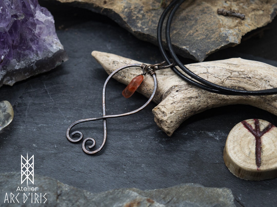 Troll Cross Pendant in Aged Copper With Natural Carnelian – Viking ...