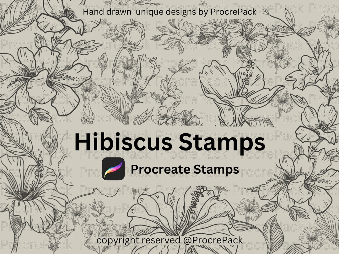 Procreate Hibiscus Stamp, Procreate Stamp, Hand Drawn Floral Stamp ...