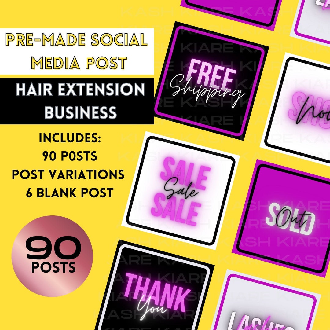 90 Neon Hair Extension Instagram Posts: Social Media Templates (digital ...