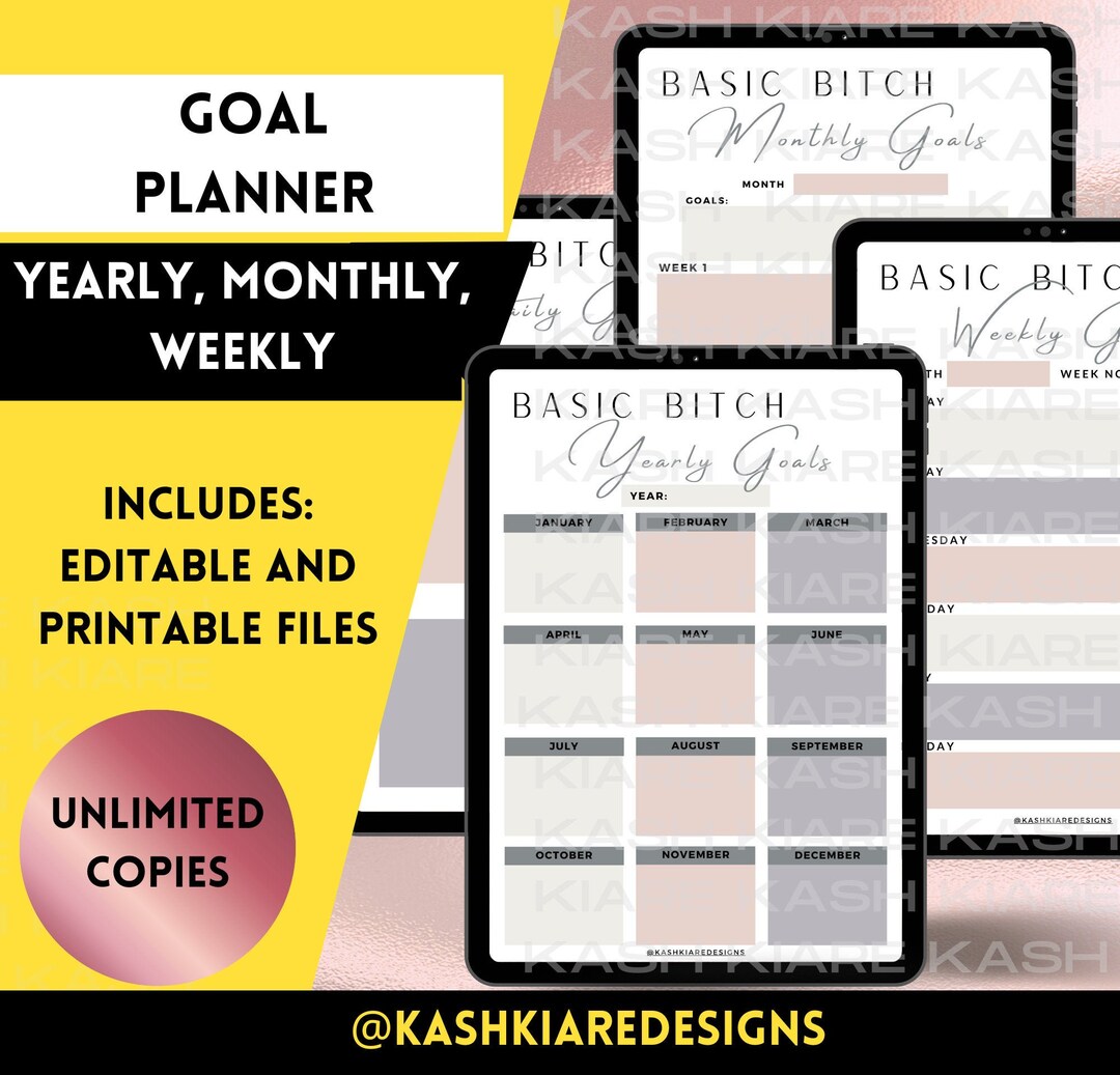 Editable Goal Planner: Yearly, Monthly, Weekly (digital Download) - Etsy