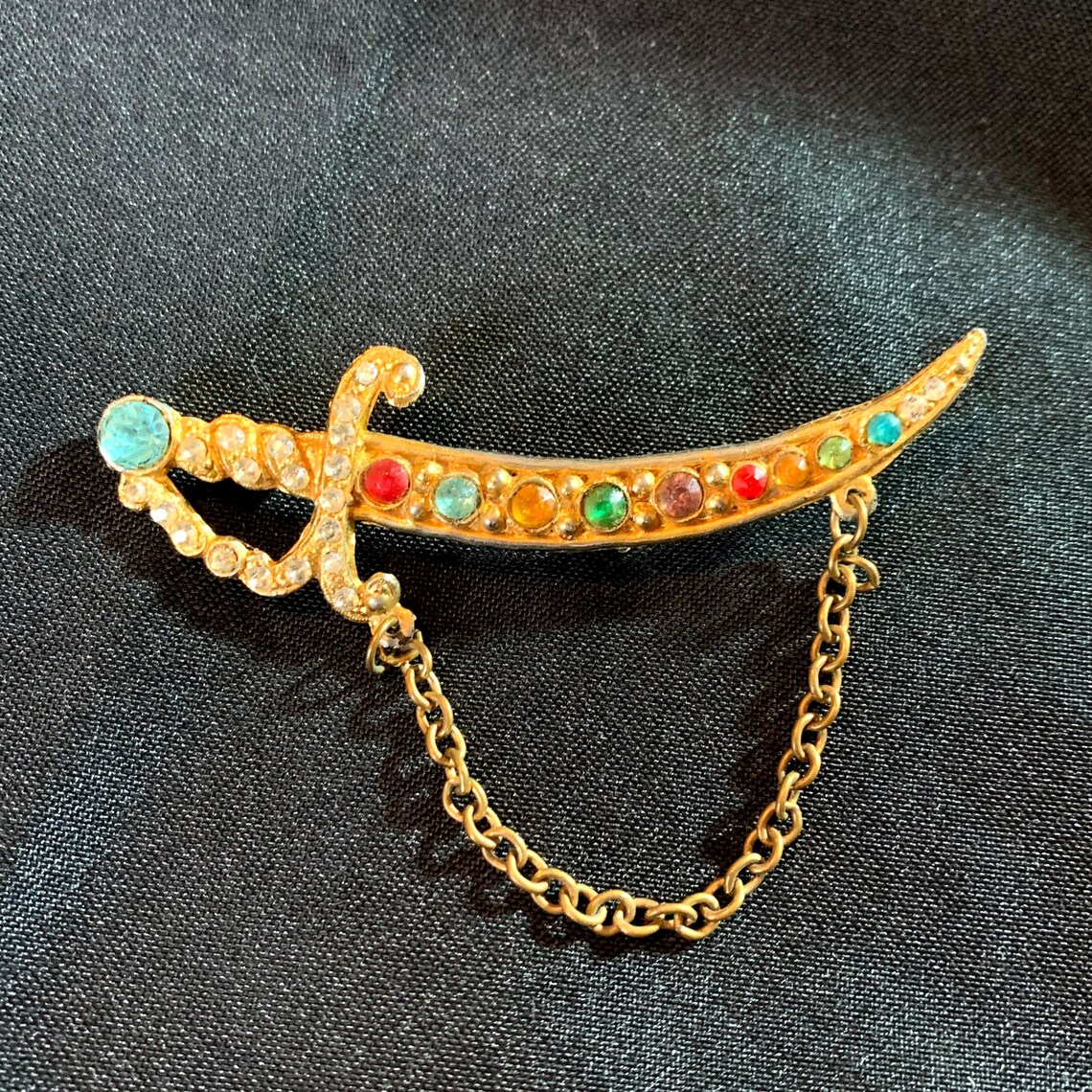 Vintage Jeweled Scimitar Sabre Brooch Pin - Etsy