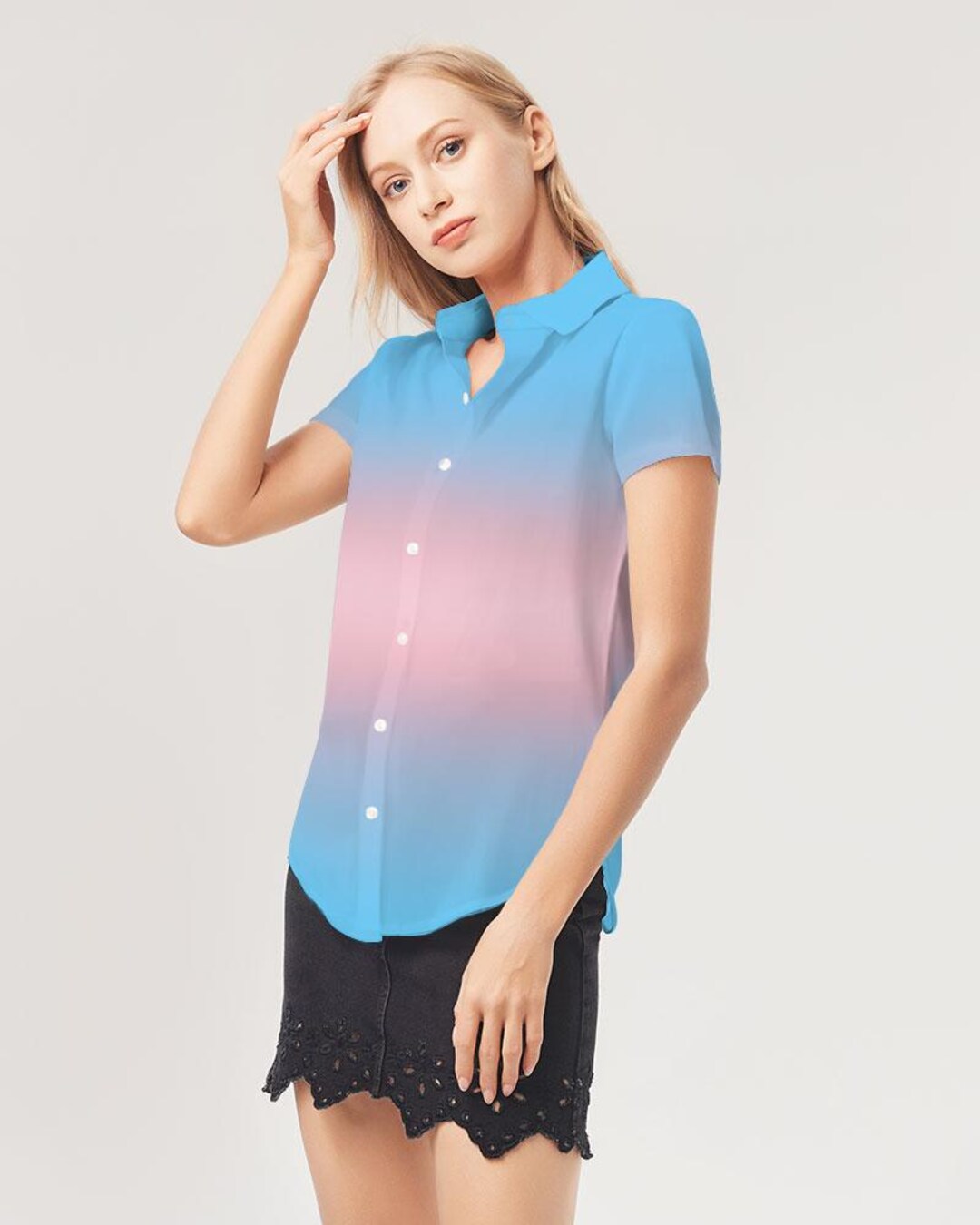 Transgender Ombre Gradient Short Sleeve Button-up – LGBTQ+ Pride Shirt ...