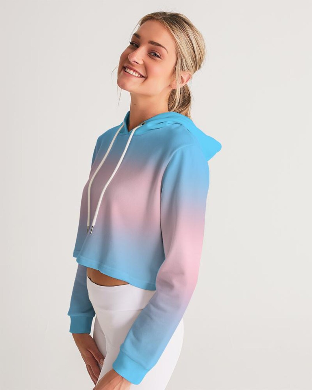 Transgender Ombre Gradient Cropped Hoodie – Soft Oversized Sweatshirt ...