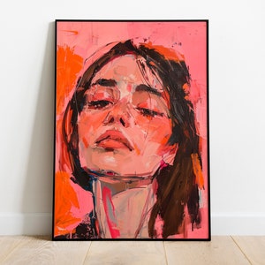PINK WOMAN Portrait Painting, Contemporary Oil Painting, Printable Wall ...